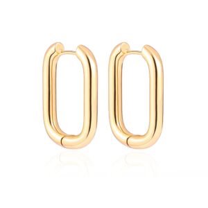 pearlada 18k gold oval huggie hoop earrings for women chunky tube leverback earrings dainty minimalist jewelry christmas gift fashion rounded rectangle endless hoop earrings