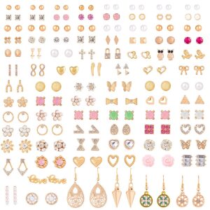 90 pairs earrings for women studs set assorted earrings stud earrings set bow ball faux pearl earrings set simple earring set