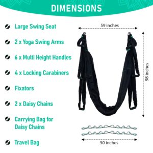 YOGA SWING PRO Premium Aerial Hammock Anti Gravity Yoga Swing Kit with Pack of 2 Heavy Duty Ceiling Hooks - Acrobat Flying Sling Set for Indoor and Outdoor Inversion Therapy