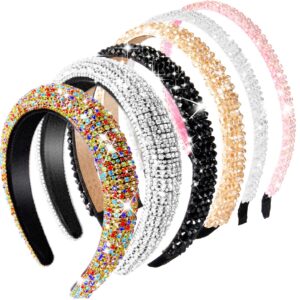 6 pieces padded rhinestone headband 4 rows crystal diamond velvet hair band glitter double rows beaded hair hoops hair accessories for women girls