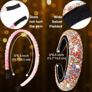 6 Pieces Padded Rhinestone Headband 4 Rows Crystal Diamond Velvet Hair Band Glitter Double Rows Beaded Hair Hoops Hair Accessories for Women Girls