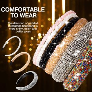 6 Pieces Padded Rhinestone Headband 4 Rows Crystal Diamond Velvet Hair Band Glitter Double Rows Beaded Hair Hoops Hair Accessories for Women Girls