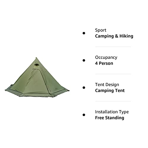 4 Persons 5lb Lightweight Tipi Hot Tent with Stove Jack, 7'3" Standing Room, Teepee Tent for Hunting Family Team Backpacking Camping Hiking (Olive)