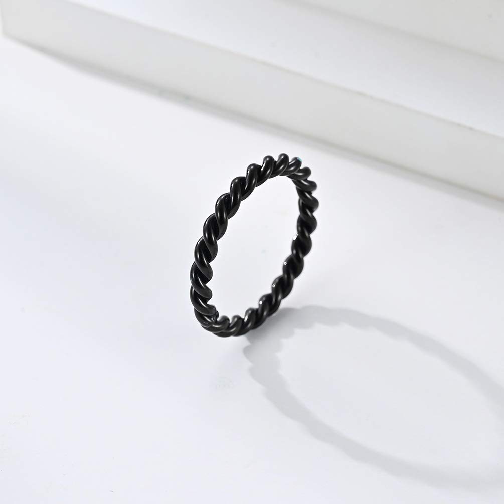 INRENG 3mm Stainless Steel Twisted Rope Ring Wedding Rings Band for Men Women Black Size 7