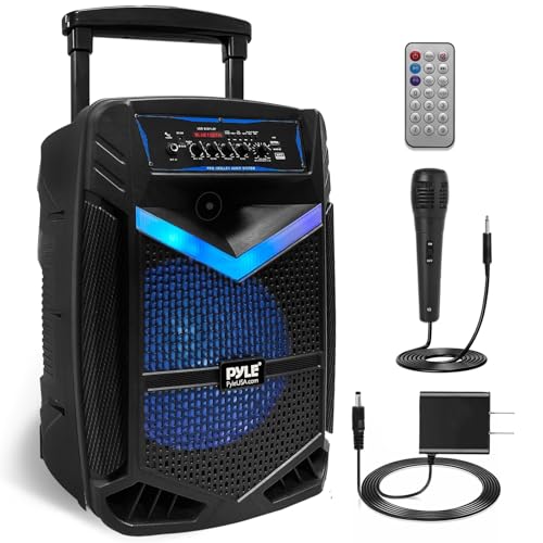 Pyle Portable Bluetooth PA Speaker System - 1200W Rechargeable Outdoor Bluetooth Speaker Portable PA System w/ 15” Subwoofer 1” Tweeter, Recording Function Mic In Party Lights USB/SD Radio PPHP1542B