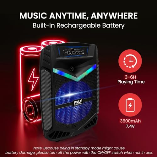 Pyle Portable Bluetooth PA Speaker System - 1200W Rechargeable Outdoor Bluetooth Speaker Portable PA System w/ 15” Subwoofer 1” Tweeter, Recording Function Mic In Party Lights USB/SD Radio PPHP1542B