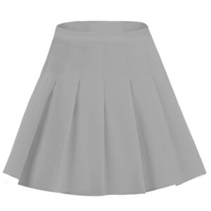 EXCHIC Women's High Waist Pleated Skater School Tennis Skirts (Gray, S)