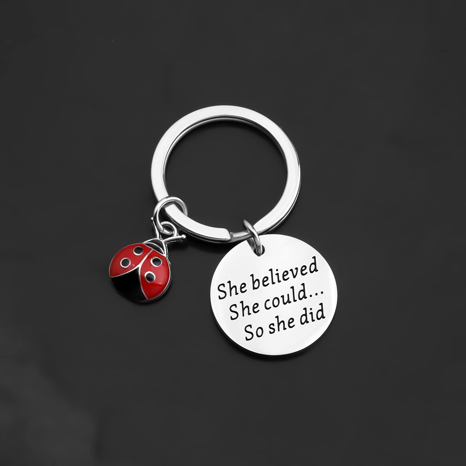 AKTAP Lucky Ladybug Charm Red Ladybird Keychain She Believed She Could So She Did Motivation Gift for Her