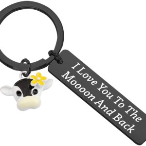 BAUNA Cute Cow Keychain Cow Lover Jewelry I Love You To The Moooon And Back Farm Animal Lover Gifts For Farmers Best Friend (Cow Black Keychain)