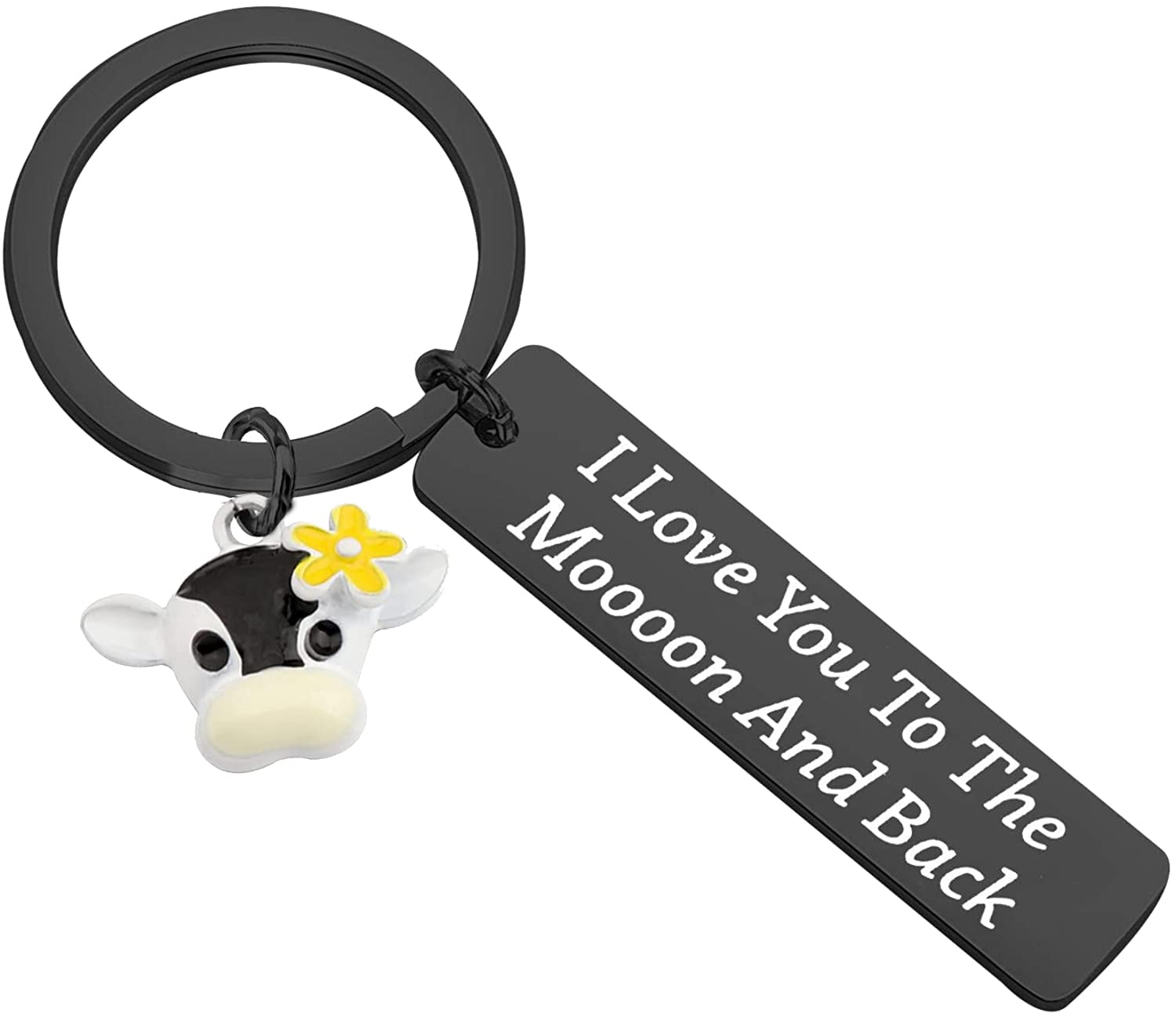 BAUNA Cute Cow Keychain Cow Lover Jewelry I Love You To The Moooon And Back Farm Animal Lover Gifts For Farmers Best Friend (Cow Black Keychain)