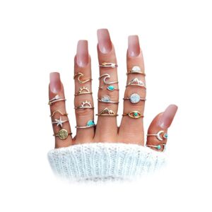 yooestores82 boho stackable ring set for women.turquoise star moon knuckle rings midi finger rings set retro wave peak sea stacking joint ring sets