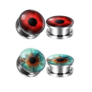 4pcs/set stainless steel red & green eyes ear gauges ear plugs flesh tunnels stretchers earexpander body piercing jewelry