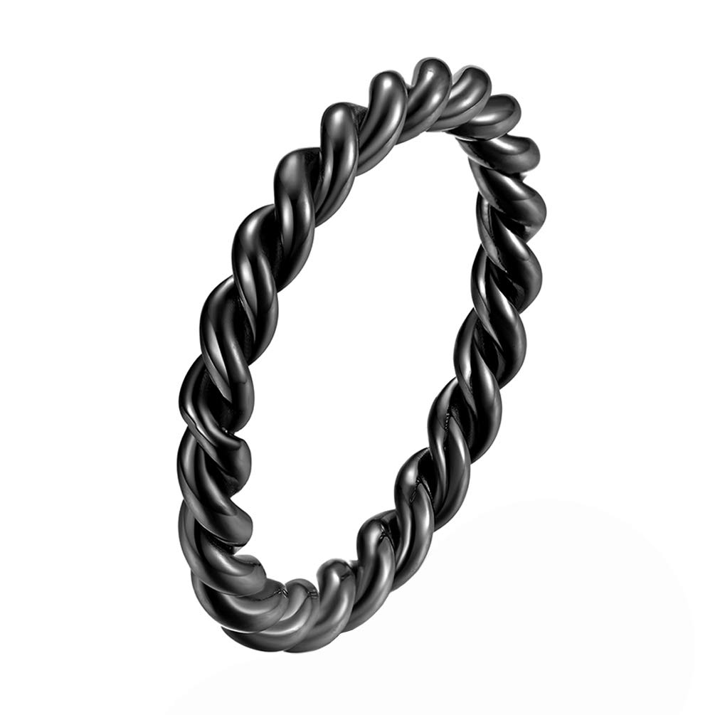 INRENG 3mm Stainless Steel Twisted Rope Ring Wedding Rings Band for Men Women Black Size 7