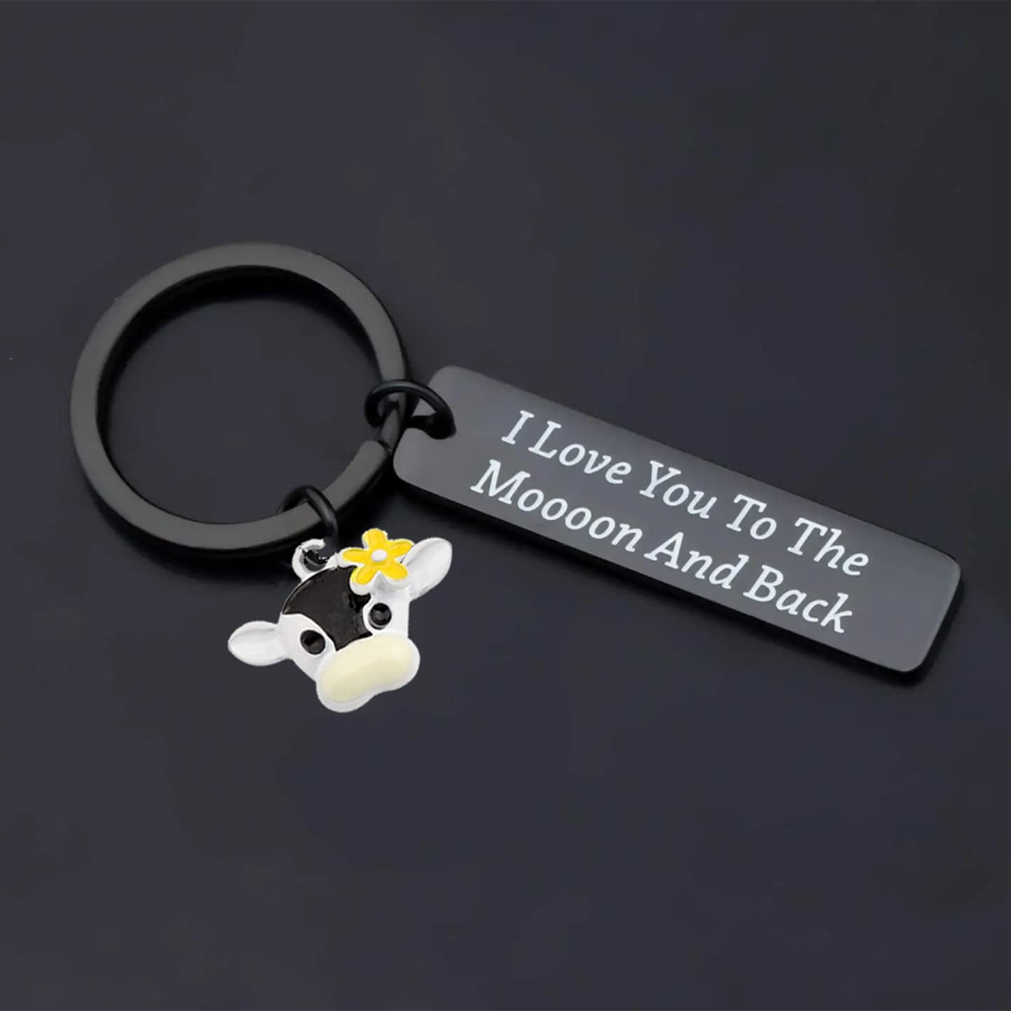 BAUNA Cute Cow Keychain Cow Lover Jewelry I Love You To The Moooon And Back Farm Animal Lover Gifts For Farmers Best Friend (Cow Black Keychain)