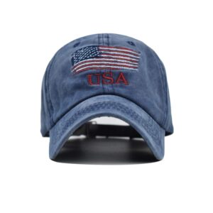 Washed American Flag Baseball Cap - Retro Adjustable Sun Dad Gift Hats for Men/Women Fashion Trucker Cap Navy