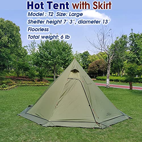 4 Persons 5lb Lightweight Tipi Hot Tent with Stove Jack, 7'3" Standing Room, Teepee Tent for Hunting Family Team Backpacking Camping Hiking (Olive)