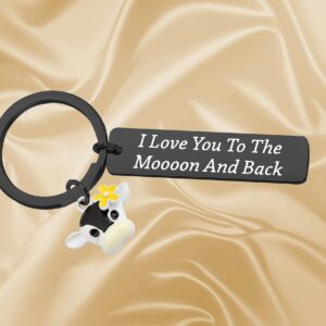 BAUNA Cute Cow Keychain Cow Lover Jewelry I Love You To The Moooon And Back Farm Animal Lover Gifts For Farmers Best Friend (Cow Black Keychain)