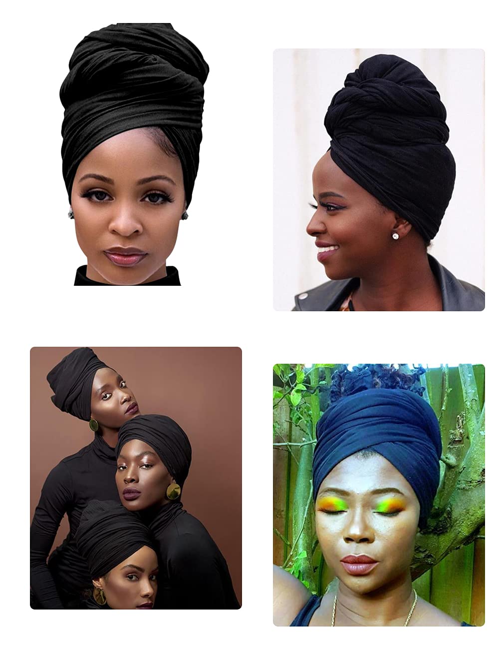 Harewom 3PCS Head Wraps for Black Women Turban Headwraps Stretchy African Hair Wraps Soft Jersey Head Scarf Tie Headbands Pack