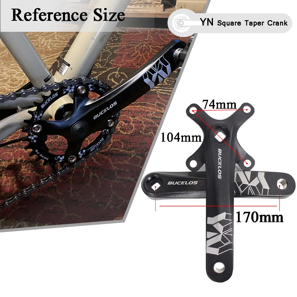 BUCKLOS MTB Mountain Bike Single Speed Square Taper Crankset -170mm Cranksets Bicycle Crank Set with 104BCD 32/34/36/38/40/42T Round/Oval Chainring Fit for Ebike/Commuter Bike