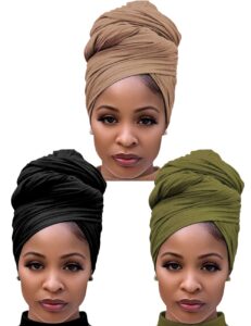 harewom 3pcs head wraps for black women turban headwraps stretchy african hair wraps soft jersey head scarf tie headbands pack