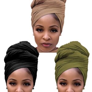 Harewom 3PCS Head Wraps for Black Women Turban Headwraps Stretchy African Hair Wraps Soft Jersey Head Scarf Tie Headbands Pack