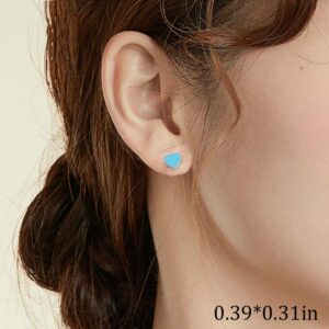 Blue Enamel Heart Earrings for Women - Love Heart Women Stud Earrings | Silver-tone Stainless Steel Lightweight Stud Earrings