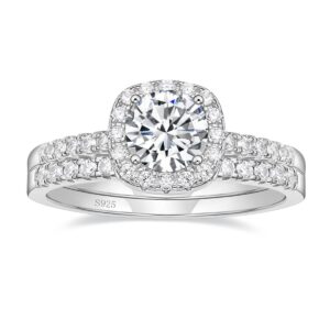 eamti 1.25ct 925 sterling silver bridal rings sets cubic zirconia halo cz engagements rings wedding bands for women promise rings for her 7