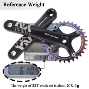 BUCKLOS MTB Mountain Bike Single Speed Square Taper Crankset -170mm Cranksets Bicycle Crank Set with 104BCD 32/34/36/38/40/42T Round/Oval Chainring Fit for Ebike/Commuter Bike