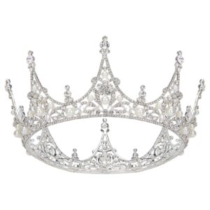 aw bridal crown for women queen crown - princess crown pearl wedding tiara headpieces for halloween costume party prom quinceanera birthday christmas hair accessories, silver