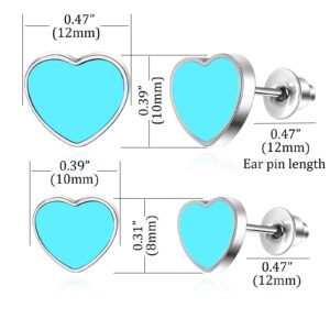 Blue Enamel Heart Earrings for Women - Love Heart Women Stud Earrings | Silver-tone Stainless Steel Lightweight Stud Earrings