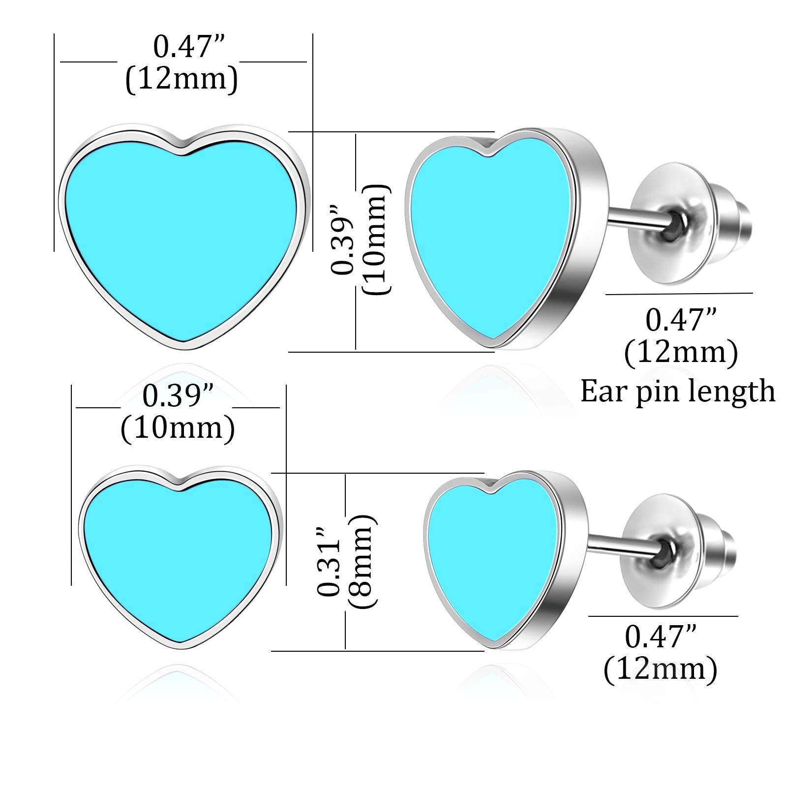 Blue Enamel Heart Earrings for Women - Love Heart Women Stud Earrings | Silver-tone Stainless Steel Lightweight Stud Earrings