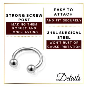 2Pcs Surgical Steel 16 gauge 23/64" 9mm cartilage horseshoe earring Piercing Jewelry Daith Helix Rook Septum 3mm Ball M10937