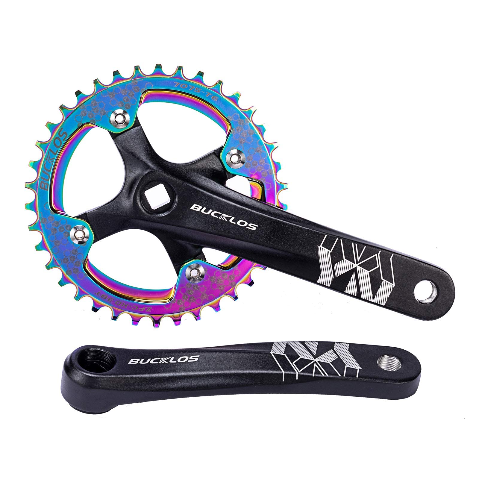 BUCKLOS MTB Mountain Bike Single Speed Square Taper Crankset -170mm Cranksets Bicycle Crank Set with 104BCD 32/34/36/38/40/42T Round/Oval Chainring Fit for Ebike/Commuter Bike