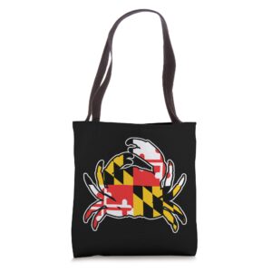 maryland flag crab gifts. black tote bag