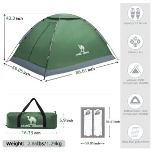 CAMEL CROWN 2 Person Camping Tent with Removable Rain fly, Easy Setup Outdoor Tents Water Resistant Lightweight Portable for Family Backpacking Camping Hiking Traveling (Army green-2person)