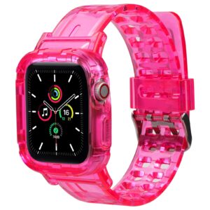 jelanry compatible with apple watch band case 38mm 40mm 41mm for men women, crystal transparent bumper sport soft silicone protective case wristband strap iwatch series 9 8 7 6 5 4 3 2 1 se 2022, pink