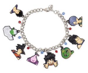 toynk dragon ball z character 15-mm silver-toned charm bracelet | includes 8 unique enamel pendant charms | goku, vegeta, piccolo, and more | fashionable anime manga wrist jewelry accessories