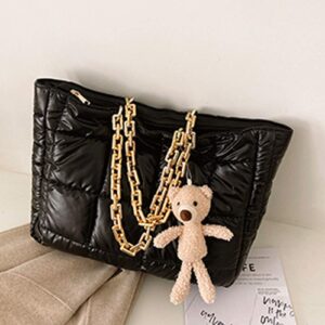 QZUnique Women Shoulder Bags Bread Bear Handbag Underarm Tote Bag Down Large Capacity Tote Handbags