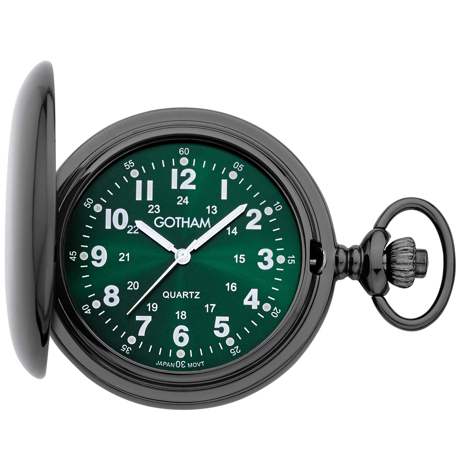 Gotham Men's Gunmetal Green Dial Covered Quartz Pocket Watch # GWC15042BG