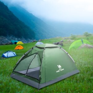 CAMEL CROWN 2 Person Camping Tent with Removable Rain fly, Easy Setup Outdoor Tents Water Resistant Lightweight Portable for Family Backpacking Camping Hiking Traveling (Army green-2person)