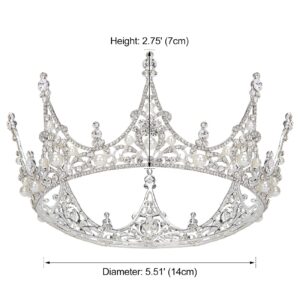 AW BRIDAL Crown for Women Queen Crown - Princess Crown Pearl Wedding Tiara Headpieces for Halloween Costume Party Prom Quinceanera Birthday Christmas Hair Accessories, Silver