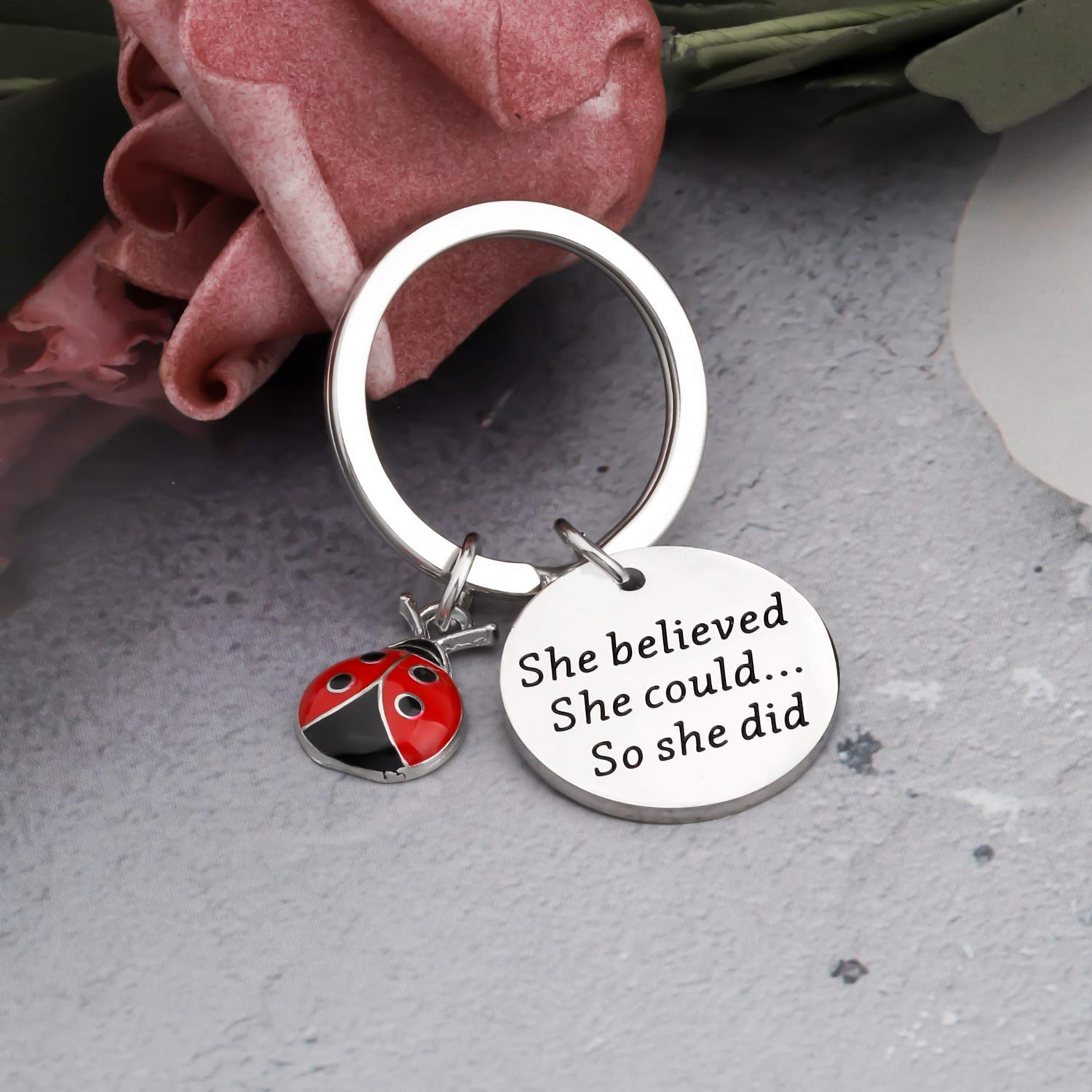 AKTAP Lucky Ladybug Charm Red Ladybird Keychain She Believed She Could So She Did Motivation Gift for Her