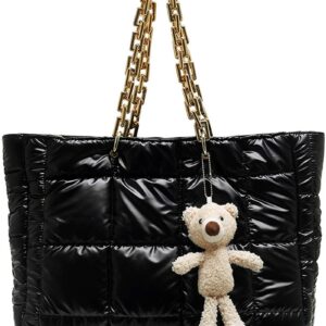 QZUnique Women Shoulder Bags Bread Bear Handbag Underarm Tote Bag Down Large Capacity Tote Handbags