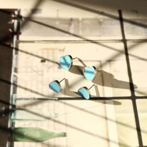 Blue Enamel Heart Earrings for Women - Love Heart Women Stud Earrings | Silver-tone Stainless Steel Lightweight Stud Earrings