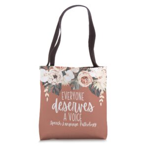 slp gifts speech therapy everyone deserves a voice tote bag