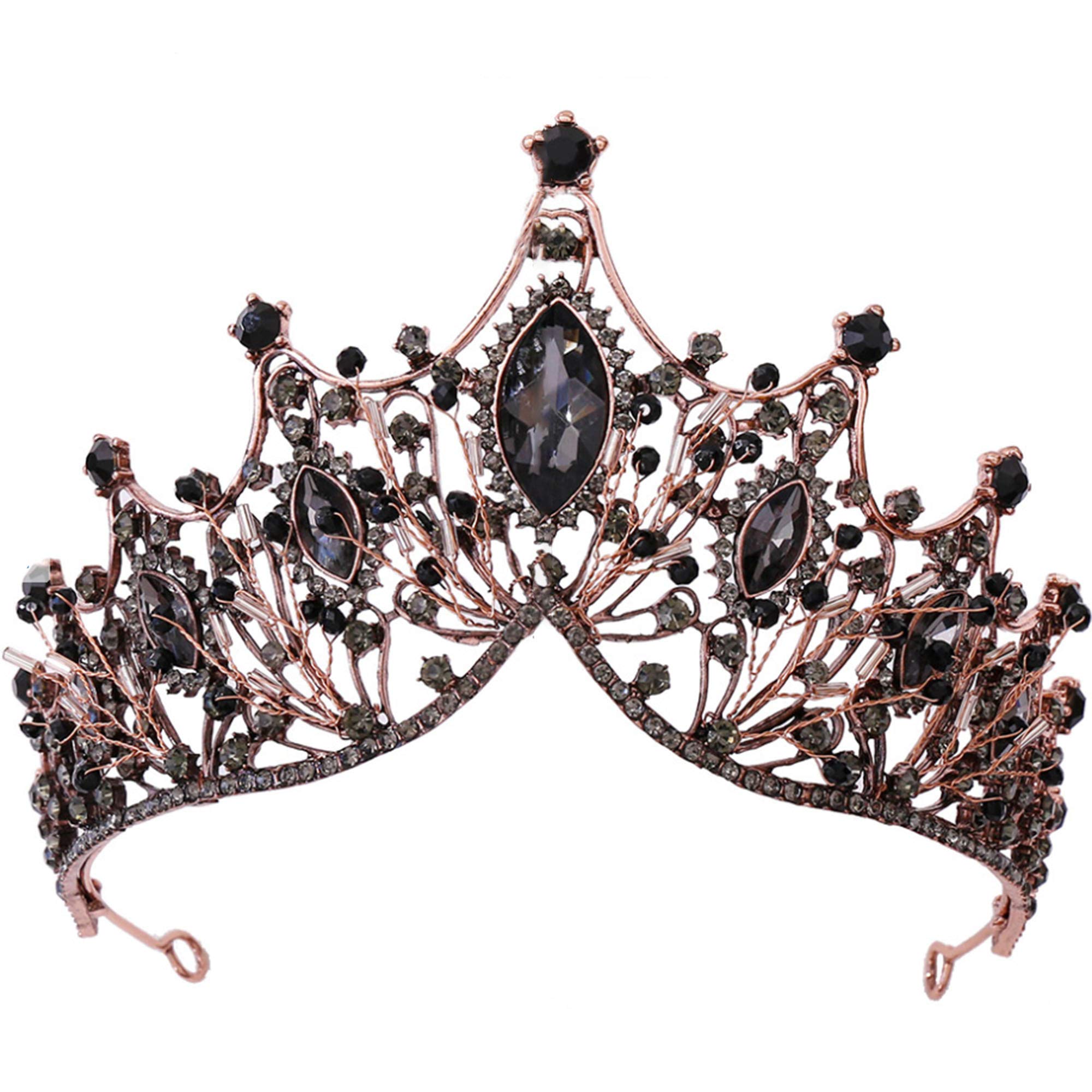 Crystal Wedding Crowns, Baroque Queen Crowns, Costume Party Hair Accessories, for Women and Girls(Black Crown)