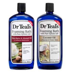 dr teal's foaming bath variety gift set (2 pack, 34oz ea) - soften & moisturize shea butter & almond oil, nourish & protect coconut oil - essential oils blended with pure epsom salt - at home spa kit