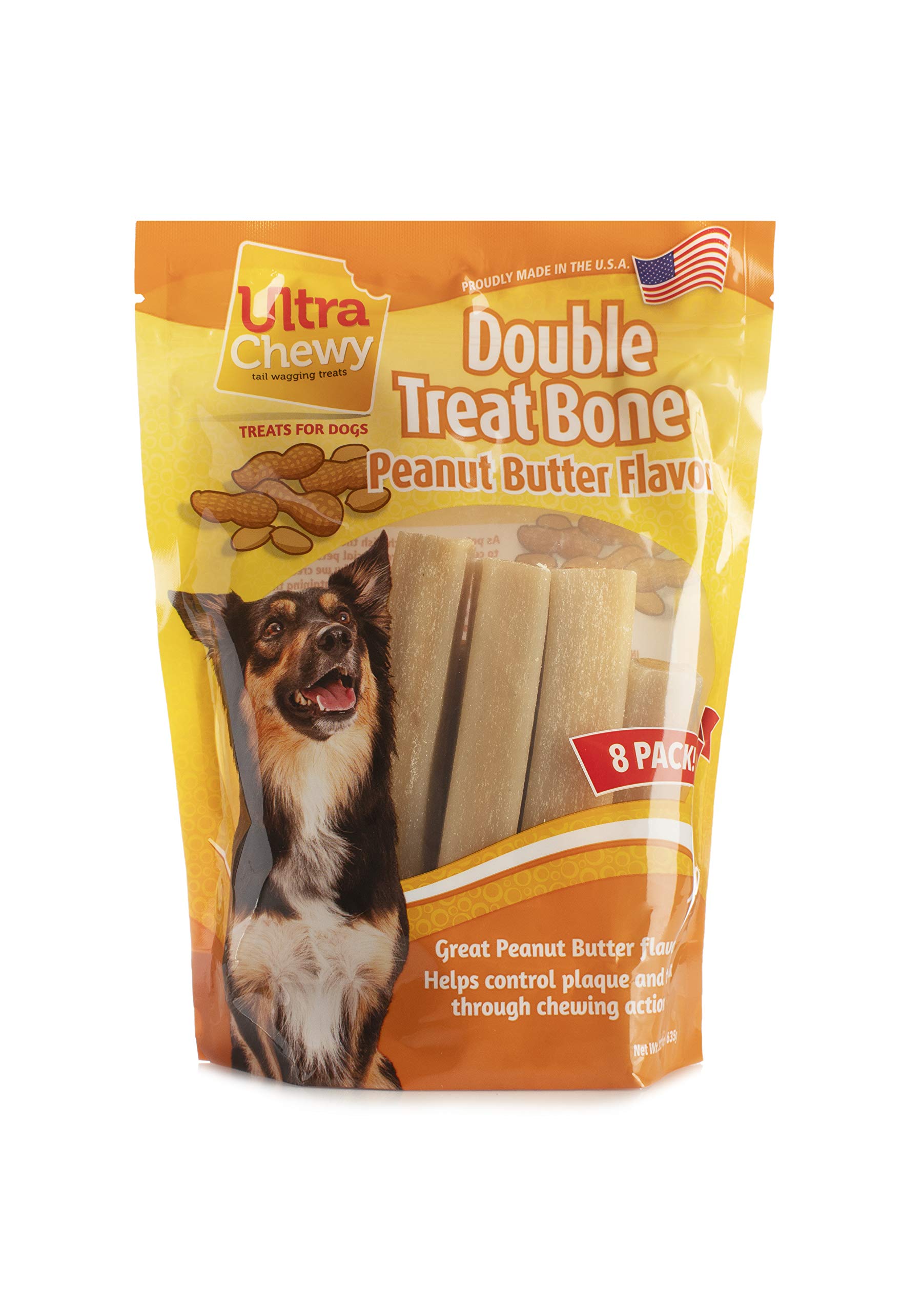 Ultra Chewy Double Treat Bones: Long-Lasting Dog Treats Made in USA for Large and Small Breeds, Highly Digestible, Ideal for Aggressive Chewers (Peanut Butter, 2 Value Packs)