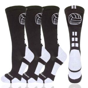 londkaron volleyball socks with volleyball logo, soft mid calf crew socks (black/white - 2 pairs, small)