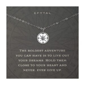 efytal inspirational gifts for women, sterling silver or gold plated studded compass necklace, retirement gifts for women, friendship necklace, farewell gifts for coworkers, gold plated, no gemstone